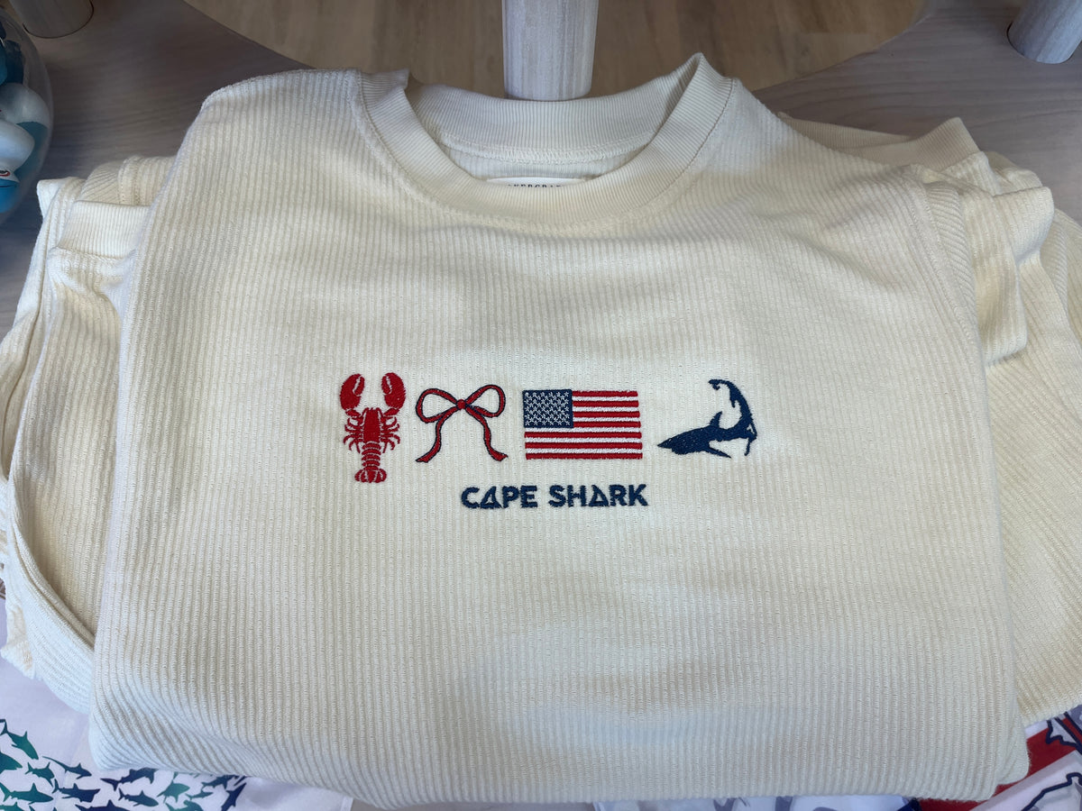 USA Shark Icons - Unisex Ivory Corduroy Crewneck – Cape Shark